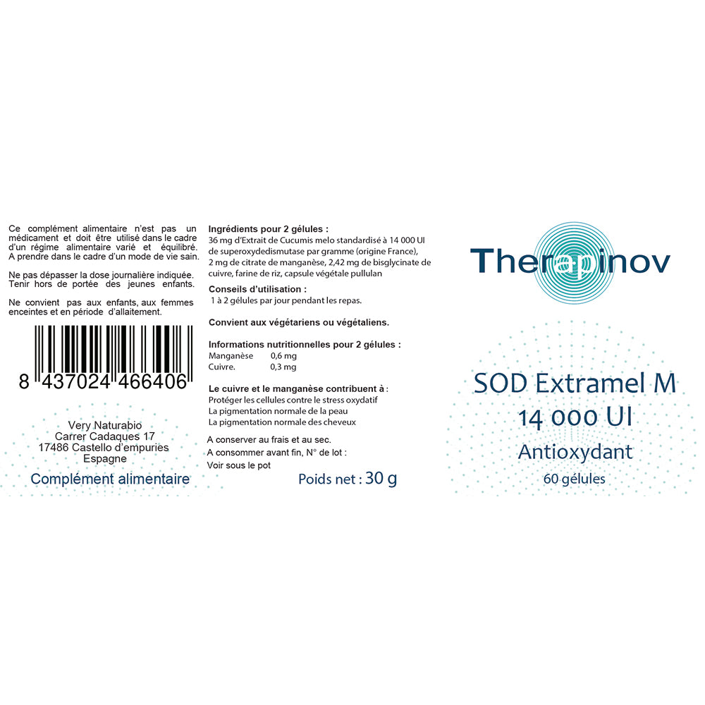 SOD Extramel - 14000 UI/g - 60 gélules Antioxydant
