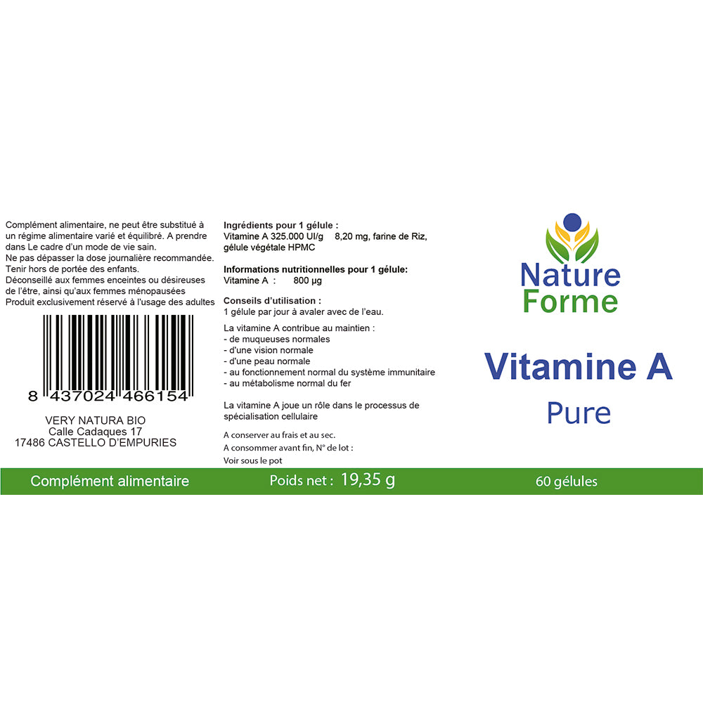 Vitamine A Pure - 800 µg soit 2600 UI par Gélule Vision